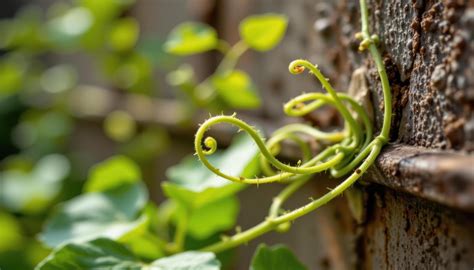 Close Up View Of Young Vine Tendrils Reaching Outward In Search Of
