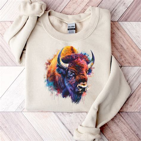 Bison Vibrant Watercolor Sweatshirt American Buffalo Sweater