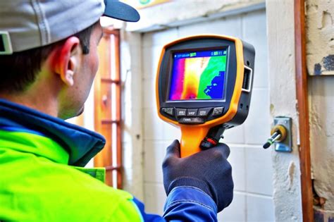 Inspector Using Thermal Camera To Detect Heat Loss In Wall Premium Ai Generated Image