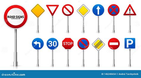 Road Highway Regulatory Signs Set Traffic Control And Lane Usage Stop