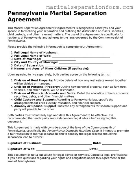 Make A Valid Pennsylvania Marital Separation Agreement Using Our