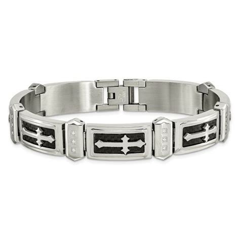 Brand New Chisel Black Carbon Fiber Inlay And Cz Cross Link Bracelet