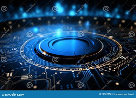 Modern Circuit Board Design With A Circular Hud Connection Concept Stock Illustration