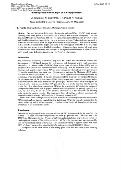 Investigation Of The Origin Of Micropipe Defect Scientific Net