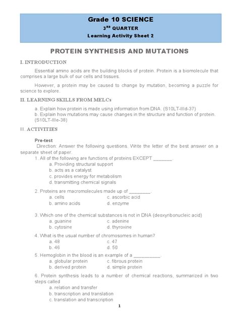 Science 10 Quarter 3 Pdf Rna Proteins
