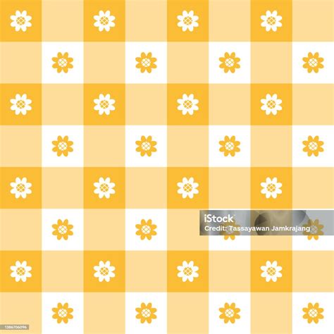 귀여운 데이지 꽃 해바라기 파스텔 오렌지 체크 무늬 격자 무늬 깅엄 패턴 배경 벡터 만화 일러스트 레이션 테이블 보 피크닉 매트 랩 페이퍼 매트 직물 직물 스카프 0명에