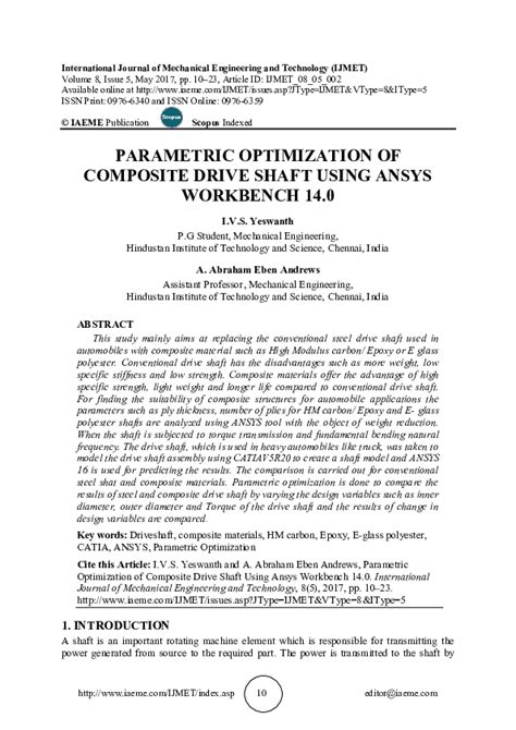 Pdf Parametric Optimization Of Composite Drive Shaft Using Ansys Workbench 140