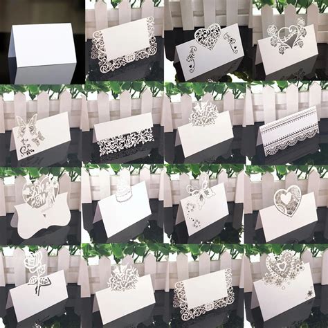 화이트 이름 장소 카드 테이블 장식 테이블 이름 메시지 인사 카드 Diy 종이 베이비 샤워 웨딩 장식 파티 용품 50 개카드 And 초대장 Aliexpress