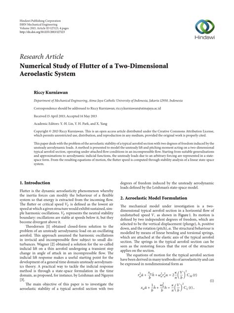 Pdf Numerical Study Of Flutter Of A Two Dimensional Aeroelastic System