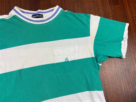 Vintage 90s Nautica Striped Pocket T Shirt Cobblestore Vintage