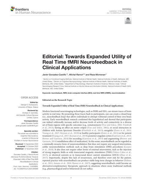 Pdf Editorial Towards Expanded Utility Of Real Time Fmri Neurofeedback In Clinical Applications