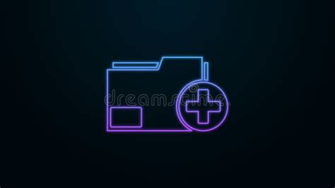 Glowing Neon Line Add New Folder Icon Isolated On Black Background New