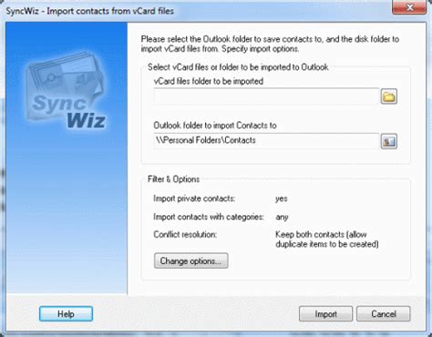 Microsoft Outlook Export VCard Using SyncWiz Add In Outlook VCard Export