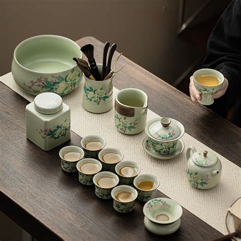 Celadon Ru Kiln Lotus Blossom Gongfu Tea Set 14and17 Piece Tea Set