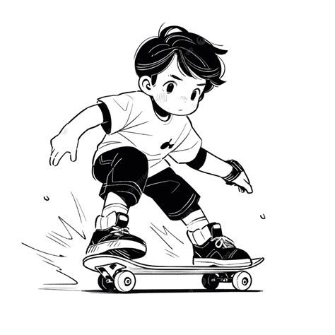 스케이트보드를 타는 만화 간단한 선 캐릭터 어린 소년 만화 단순한 선 Png 일러스트 및 이미지 에 대한 무료 다운로드 Pngtree