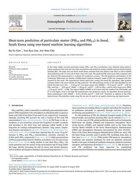 Pdf Short Term Prediction Of Particulate Matter Pm10 And Pm25 In