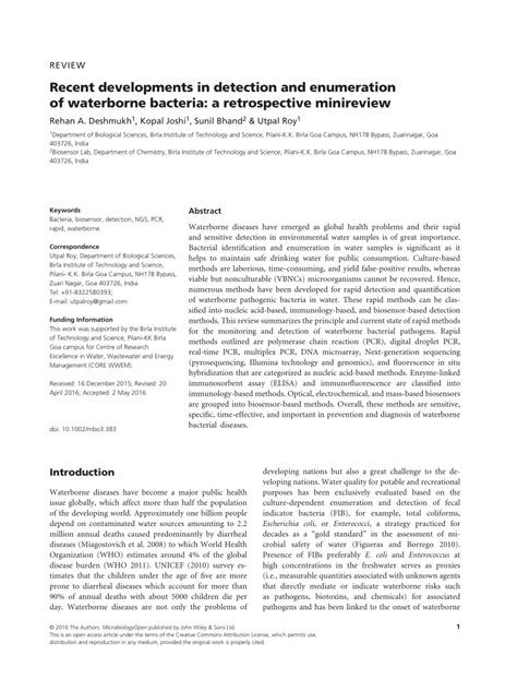 pdf recent developments in detection and enumeration of waterborne