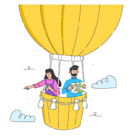 Premium Vector Man And Woman On Hot Air Balloon