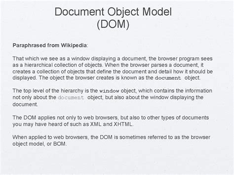 Javascript Document Object Model Dom Browser Object Model