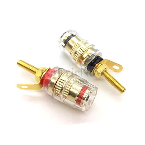2 Pcs 42 Mm Gold Plated Banana Terminal Binding Post Socket Audio Cable