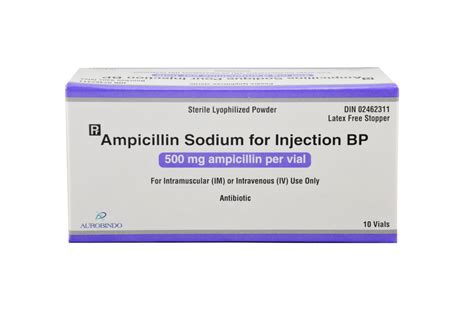 Ampicillin Sodium For Injection Bp 500mg 10ml Vial Auro Pharma Canada