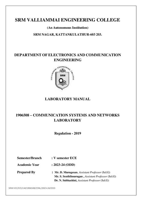 1906508 Communication Systems And Networks Lab Manual 2023 2024 Odd