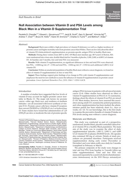 Pdf Null Association Between Vitamin D And Psa Levels Among Black Men