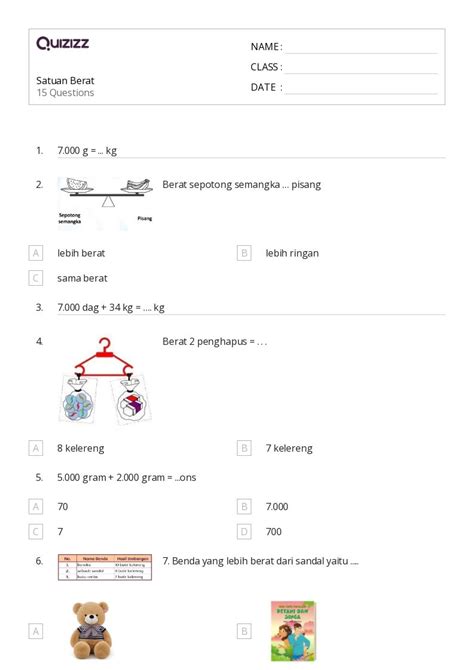 Lembar Kerja Membandingkan Berat Untuk Kelas Di Quizizz Gratis Dapat Dicetak