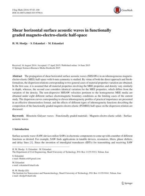 Pdf Shear Horizontal Surface Acoustic Waves In Functionally Graded