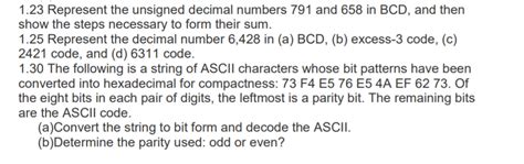 solved 1 23 represent the unsigned decimal numbers 791 and