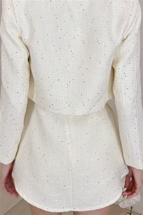 Ivie Sequin Tweed Blazer In Ivory Mikayla