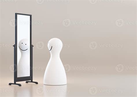 Happy Person Looking At Himself In Mirrors Reflection And Smiling