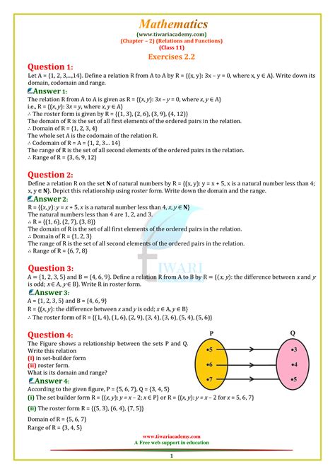 ncert solutions for class 11 maths chapter 2 relations and functions