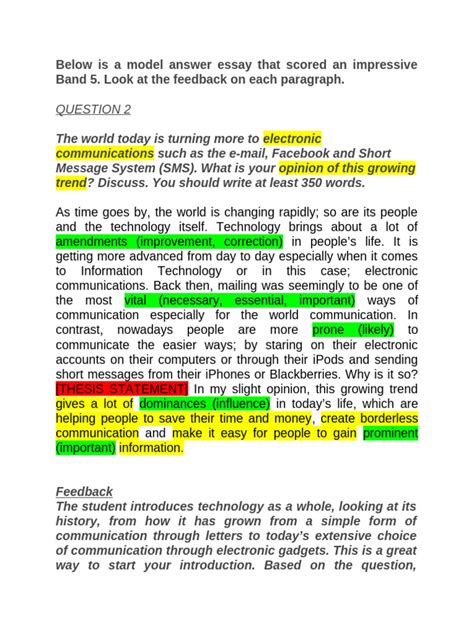 Muet Model Answer Essay Band 5 And Feedback Pdf Communication