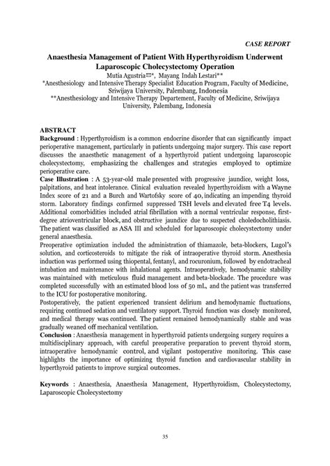 Pdf Anaesthesia Management Of Patient With Hyperthyroidism