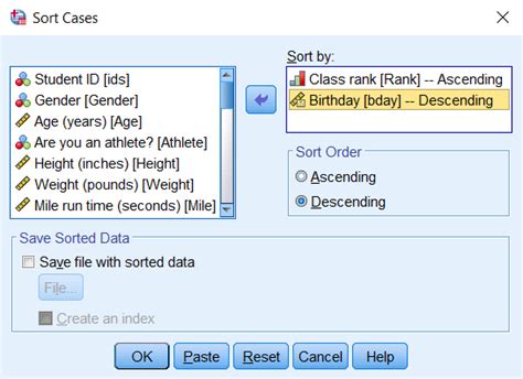 02 Spss V25 Sort Cases Dialog Window Example Windows 10 Hkt Consultant