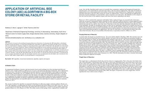 Pdf Application Of Artificial Bee Colony Abc Algorithm In A Big Box Store Or Retail Facility