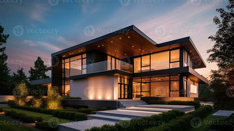 Ai Generative Exterior Of Modern Luxury House With Garden And Beautiful