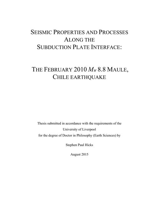 Pdf Seismic Properties And Processes Along The Subduction Plate Interface The Februrary 2010