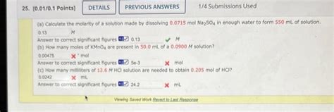 Solved A Calculate The Molarity Of A Solution Made By Chegg