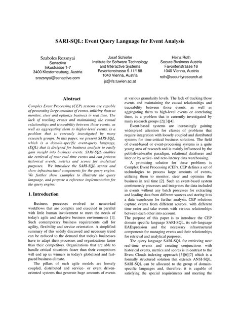 Pdf Sari Sql Event Query Language For Event Analysis