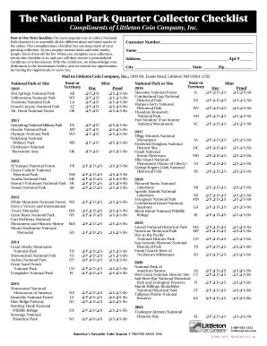 National Park Quarter Checklist Pdf Fill And Sign Printable Template