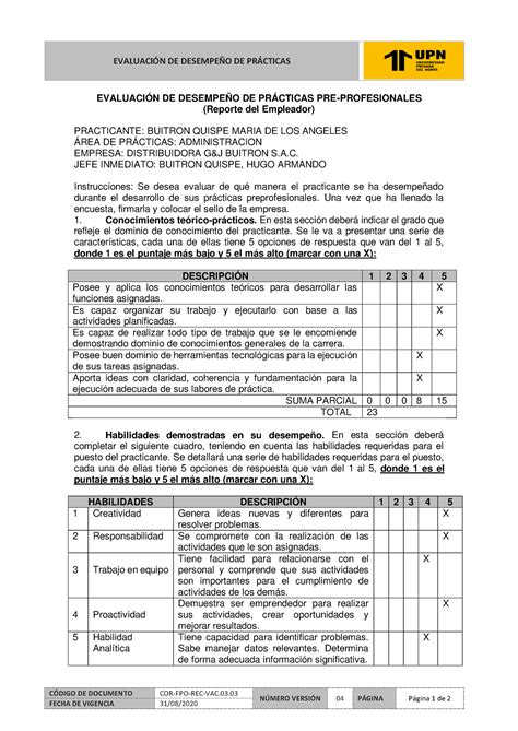 EFA PPP Buitronquispemariadelosangeles - EVALUACI”N DE DESEMPE—O DE PR¡CTICAS C”DIGO DE ...