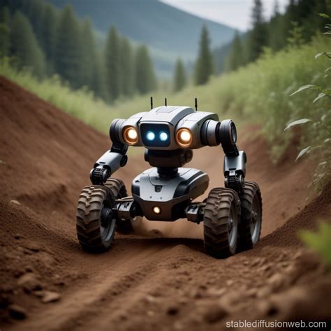 Four Wheeled Robot Navigating Rough Terrain Stable Diffusion Online