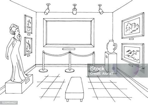 박물관 인테리어 그래픽 검정 흰색 빈 빈 사진 프레임 스케치 일러스트 벡터 박물관에 대한 스톡 벡터 아트 및 기타 이미지 박물관 미술관 라인아트 Istock