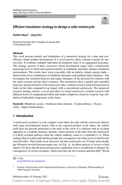 pdf efficient simulation strategy to design a safer motorcycle