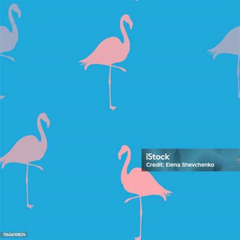 원활한 플라밍고 패턴 벡터 일러스트레이션 네온 플라밍고 패턴 블루 배경입니다 여름 배경 화면 배경 만화 벡터 일러스트 레이션 귀여운에 대한 스톡 벡터 아트 및 기타 이미지