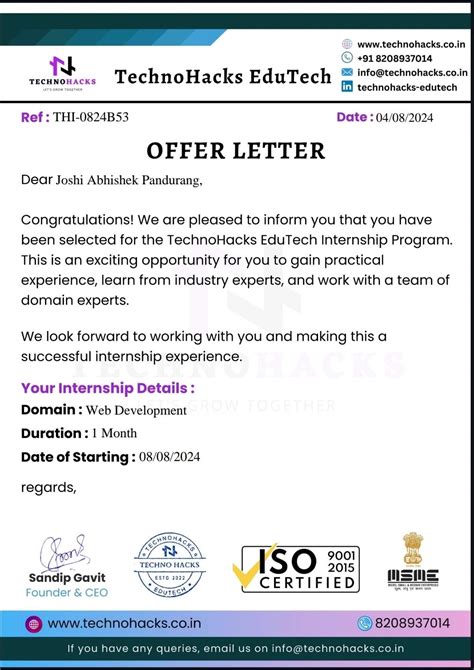 Internship Webdevelopment Technohackedutech Careergrowth Abhishek