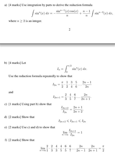 Solved A [4 Marks] Use Integration By Parts To Derive The