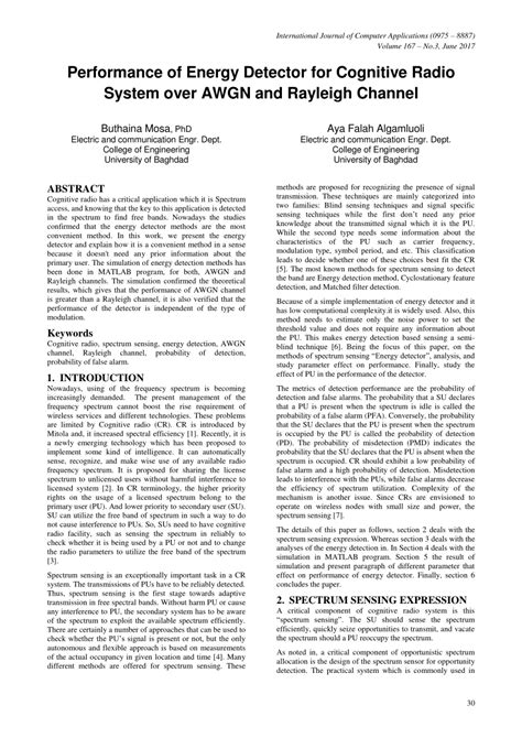 Pdf Performance Of Energy Detector For Cognitive Radio System Over